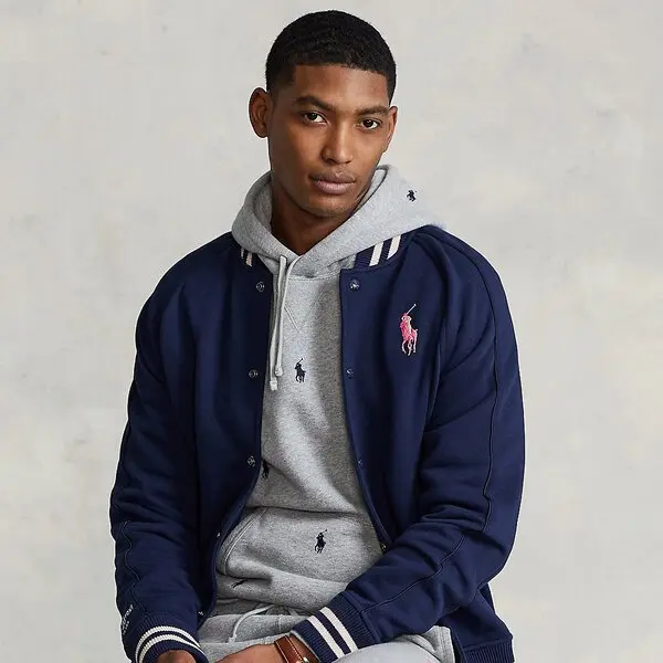 Ralph Lauren Pink Pony Fleece Baseball Jacket - Spring Navy